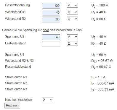 Belasteten Spannungsteiler berechnen - RedCrab Onlinerechner
